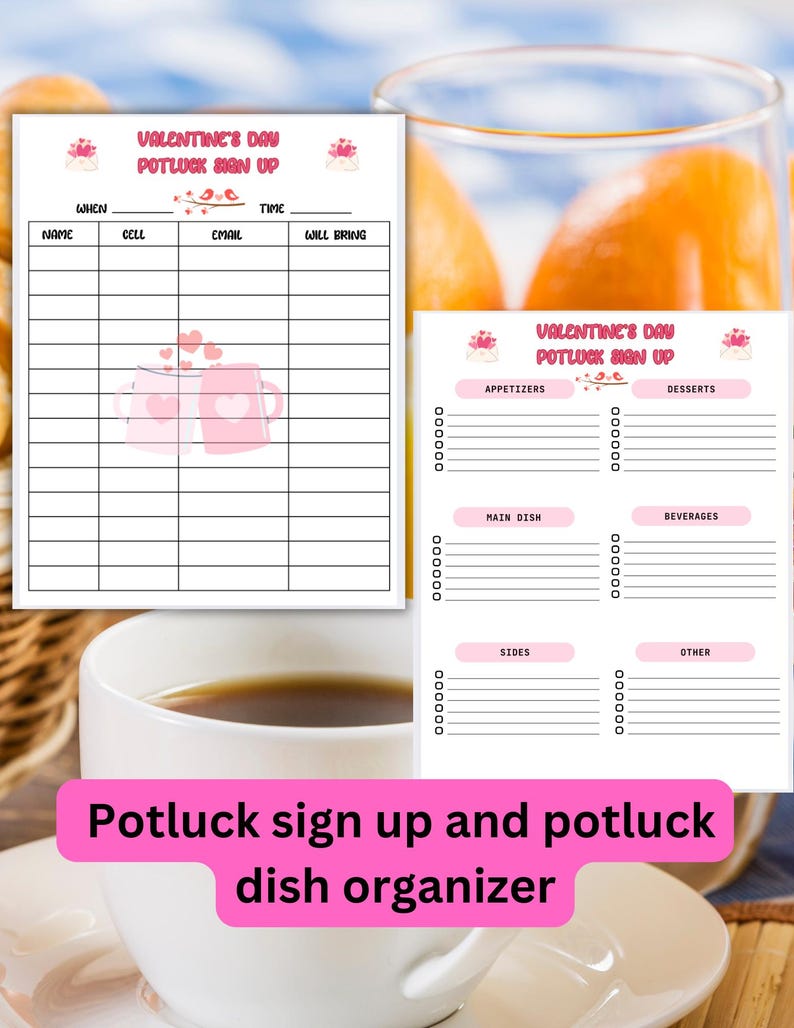 Valentines Potluck Sign-up Sheet, Valentine's Day Party Printable Food ...