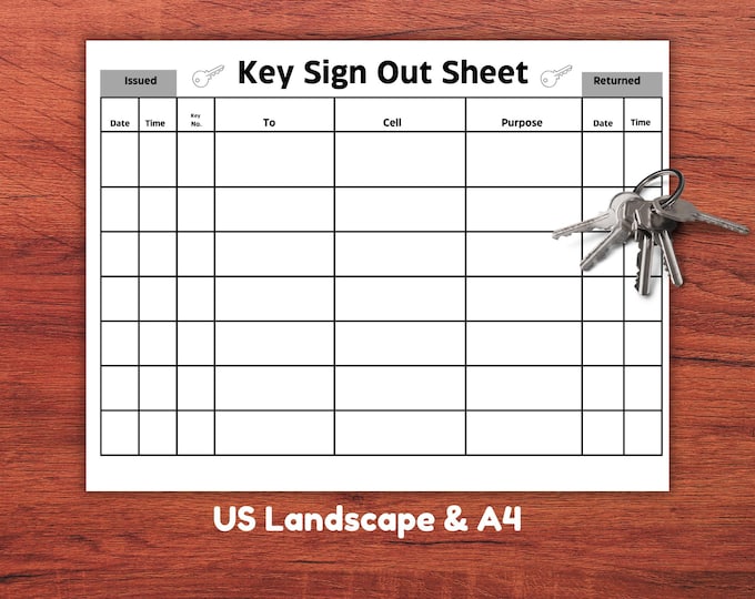 Key Sign Out Sheet, Key Sigh Out Log, Sign in Out Form, Equipment Key ...