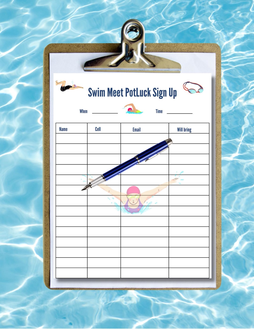 Swim Meet Potluck Sign up Sheet, Swimming Team Potluck Sign in Sheet ...