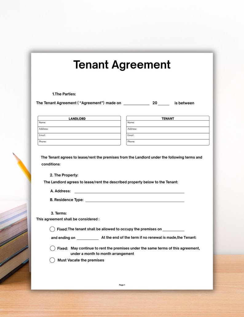 Printable Rental Agreement Template,landlord-tenant Lease (PDF Download ...