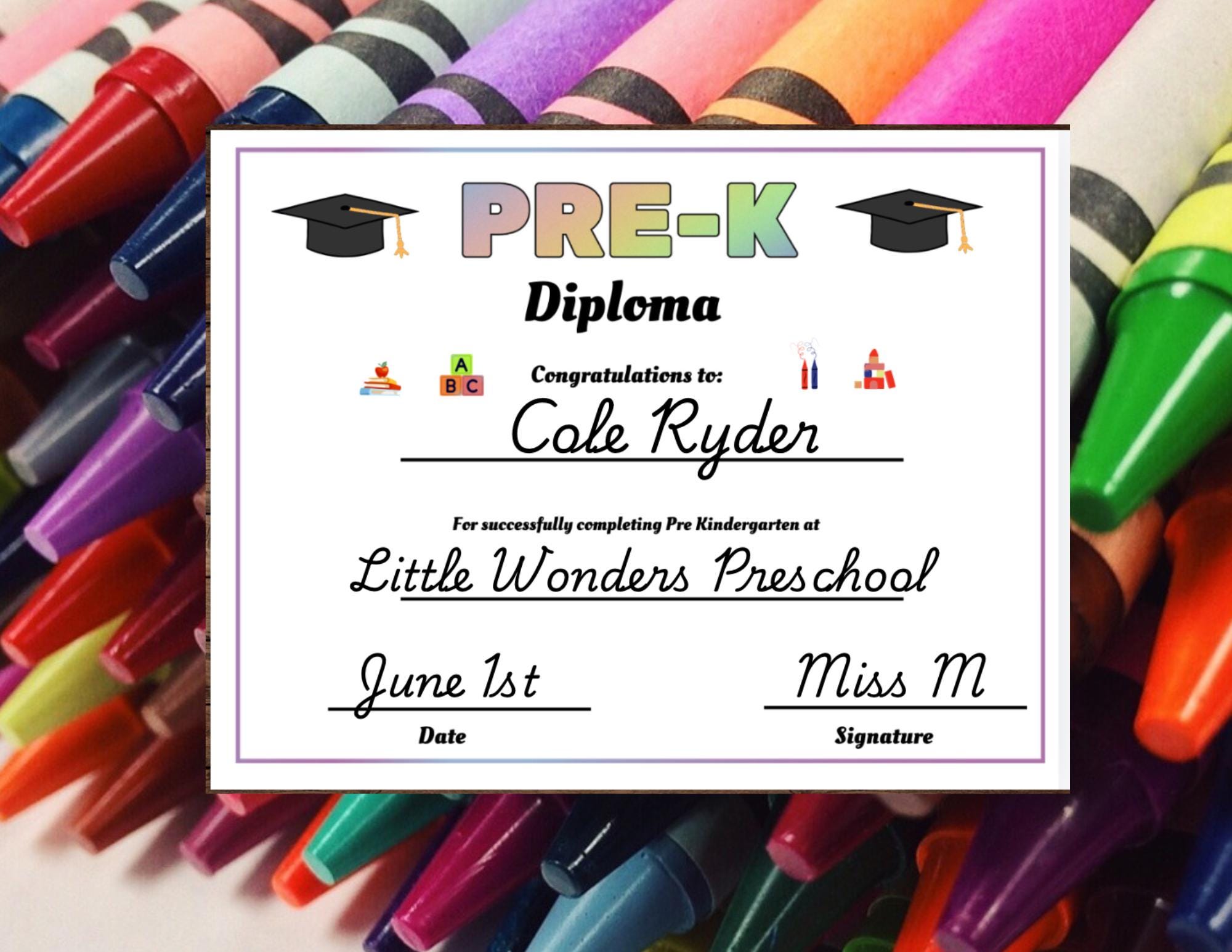 Fillable Pre-k Diploma Template: Minimalist Certificate Award (PDF File ...