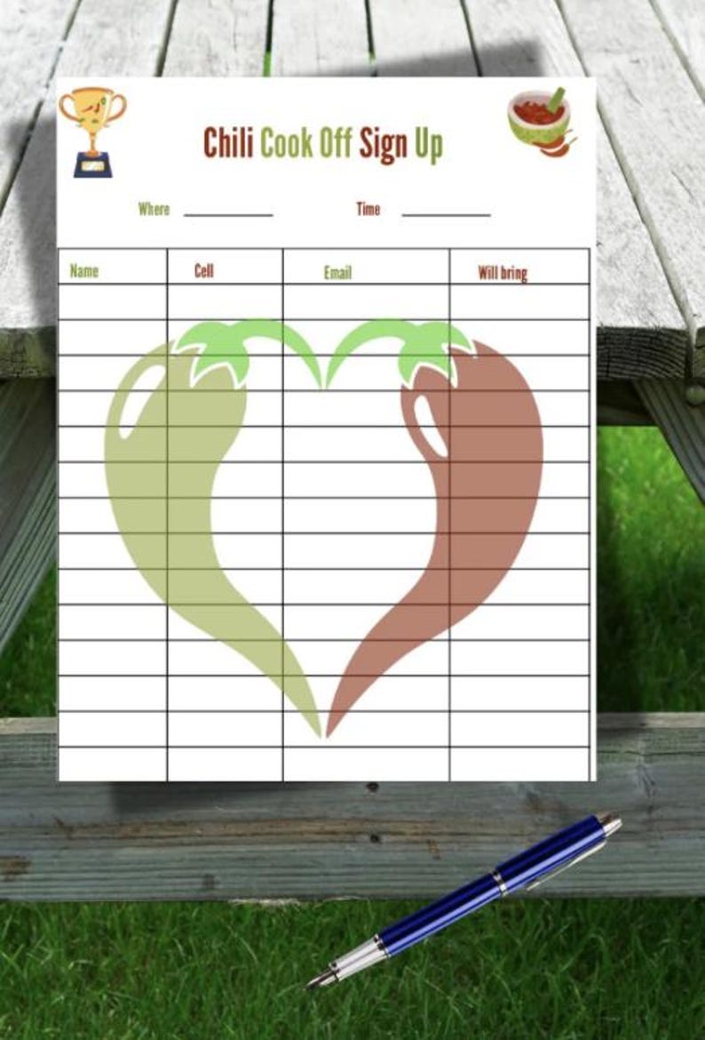 Chili Cook off Entry Sheet:chili Cook off Essential,sign up for the ...