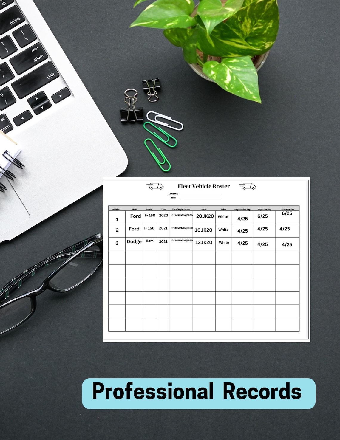 Printable Fleet Vehicle Roster, Company Truck Tracker, Fleet Management ...
