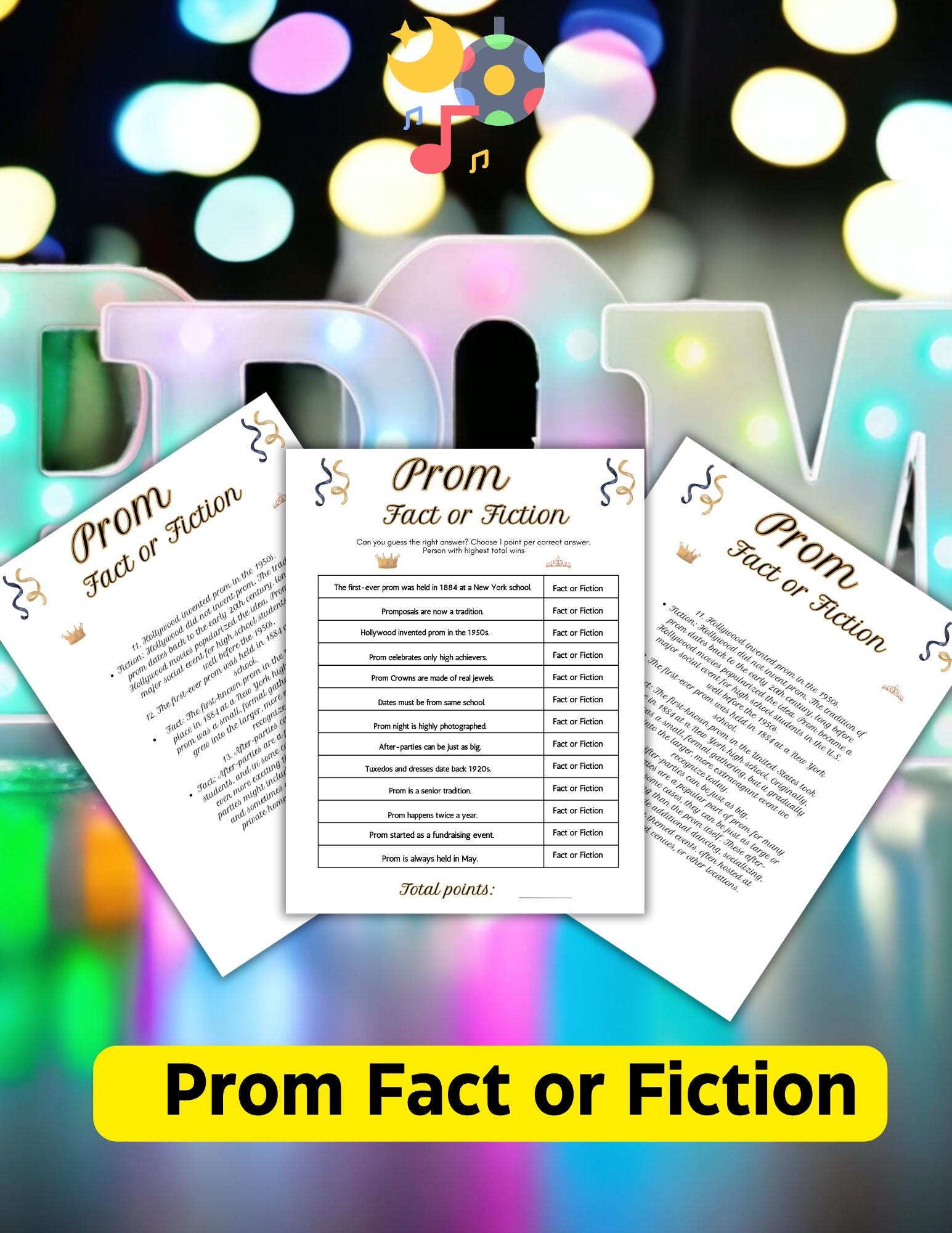 High School Prom Fact or Fiction, Prom Night Games, Printable Games for ...