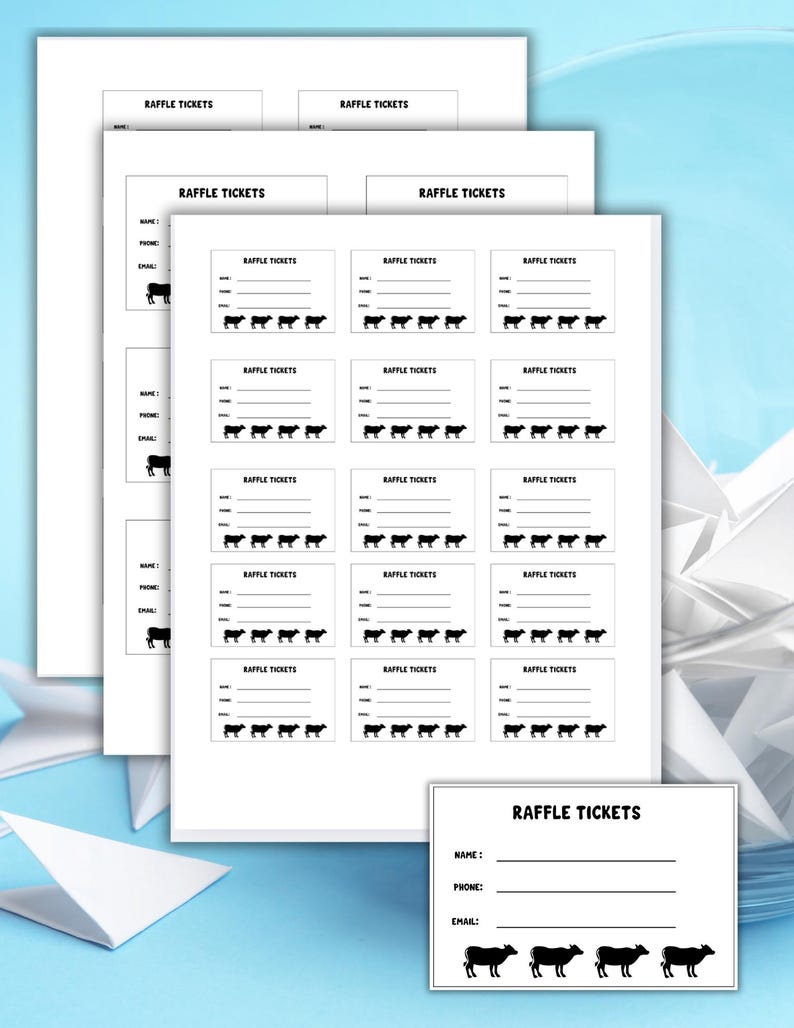 Printable Cow Themed Raffle Event and Fundraiser,raffles Tickets, 3 ...