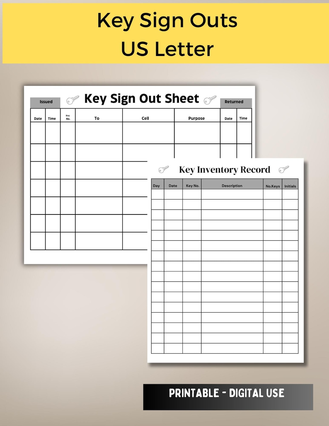 Key Sign Out Sheet & Master Key Log (PDF Download) - Etsy