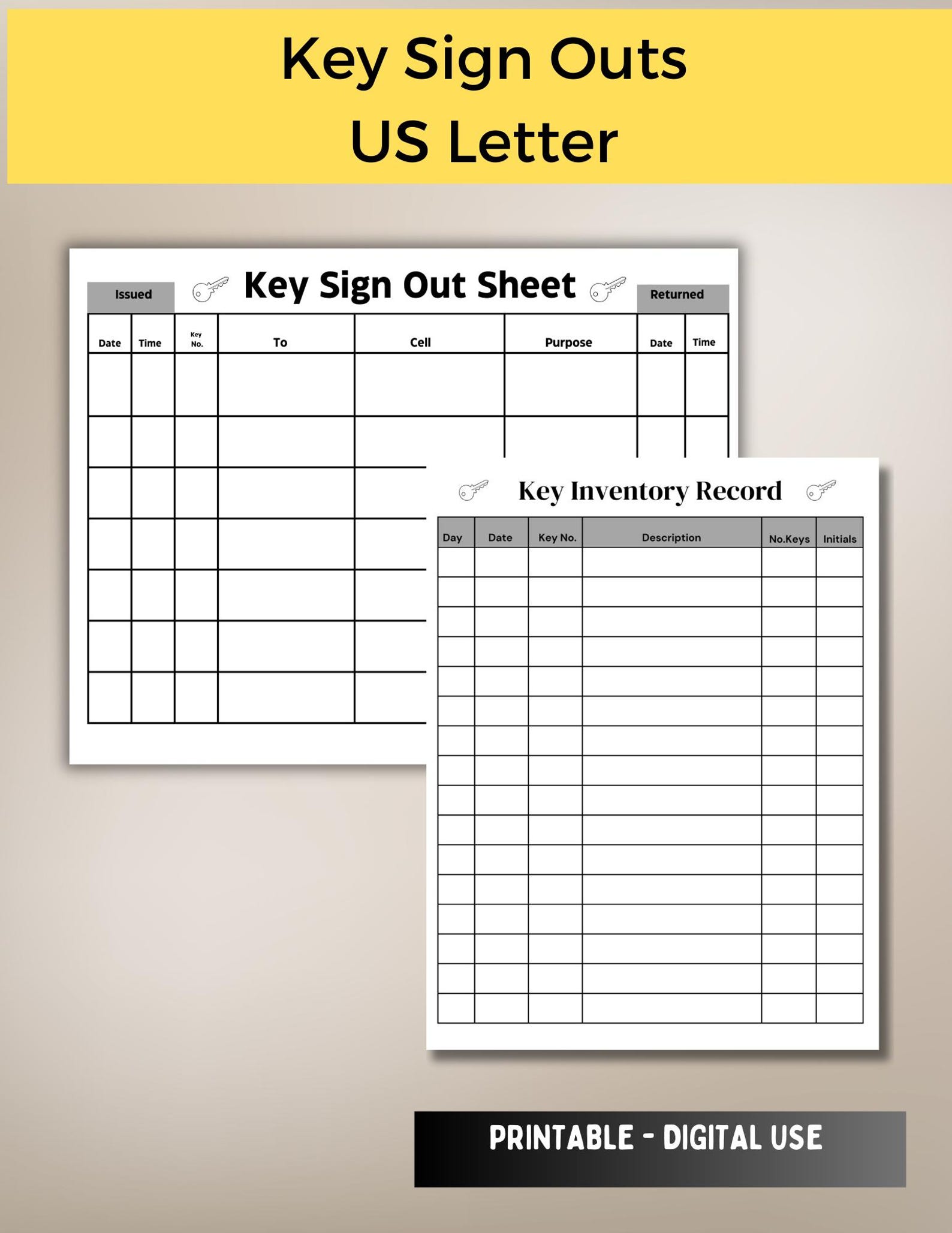 Key Sign Out Sheet & Master Key Log (PDF Download) - Etsy