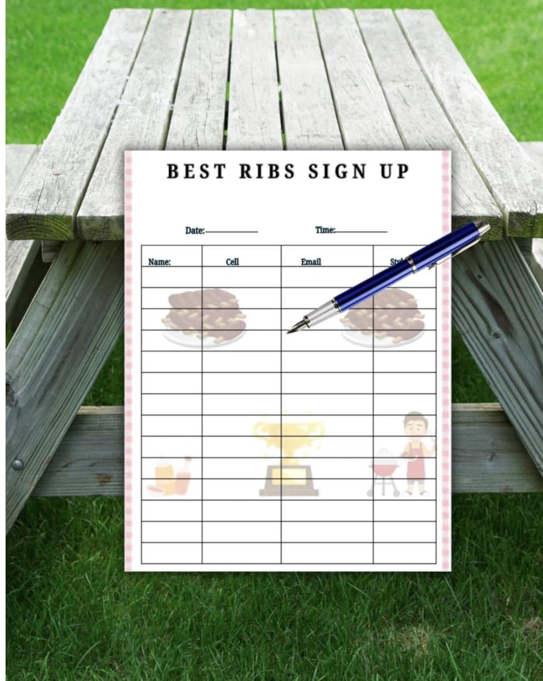 Grill Master Cook off Best Bbq Ribs Contestant Sign up Sheet for Entry ...