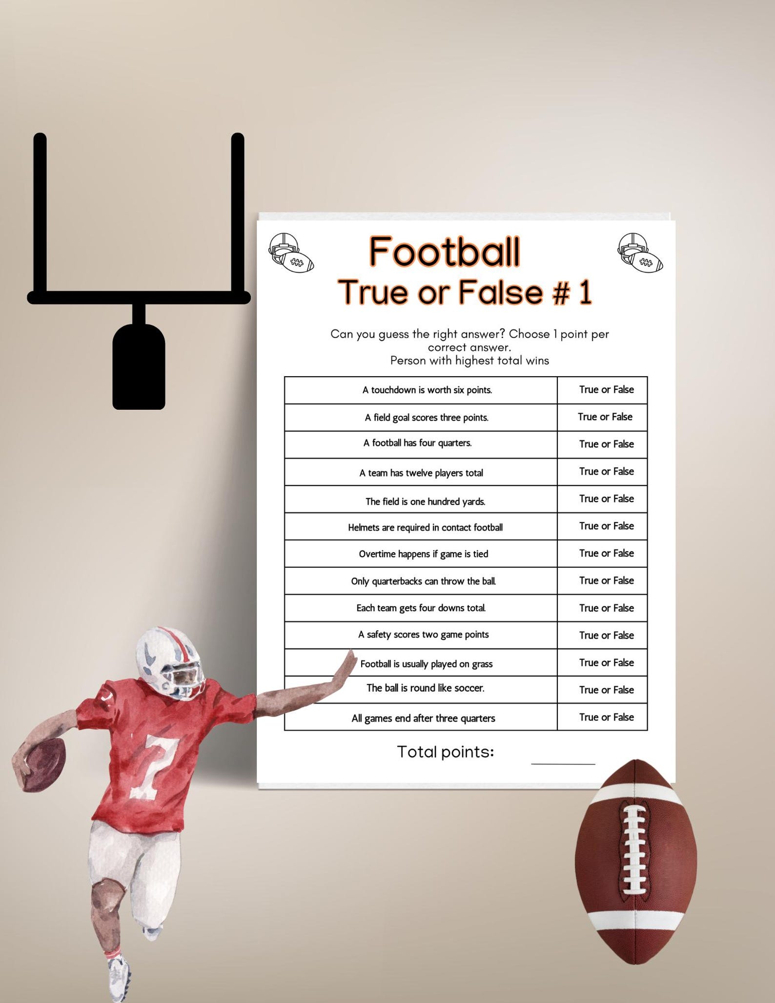 Football True or False Trivia Game,family Game Night,football Quiz ...