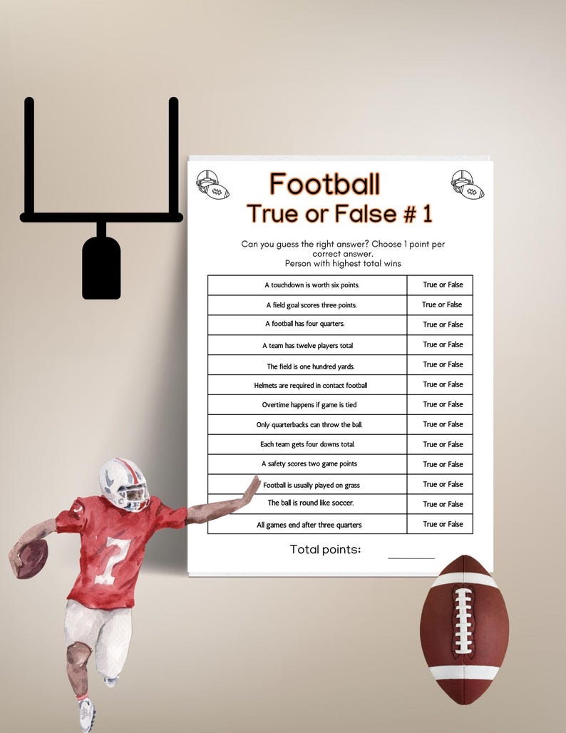 Football True or False Trivia Game,family Game Night,football Quiz ...