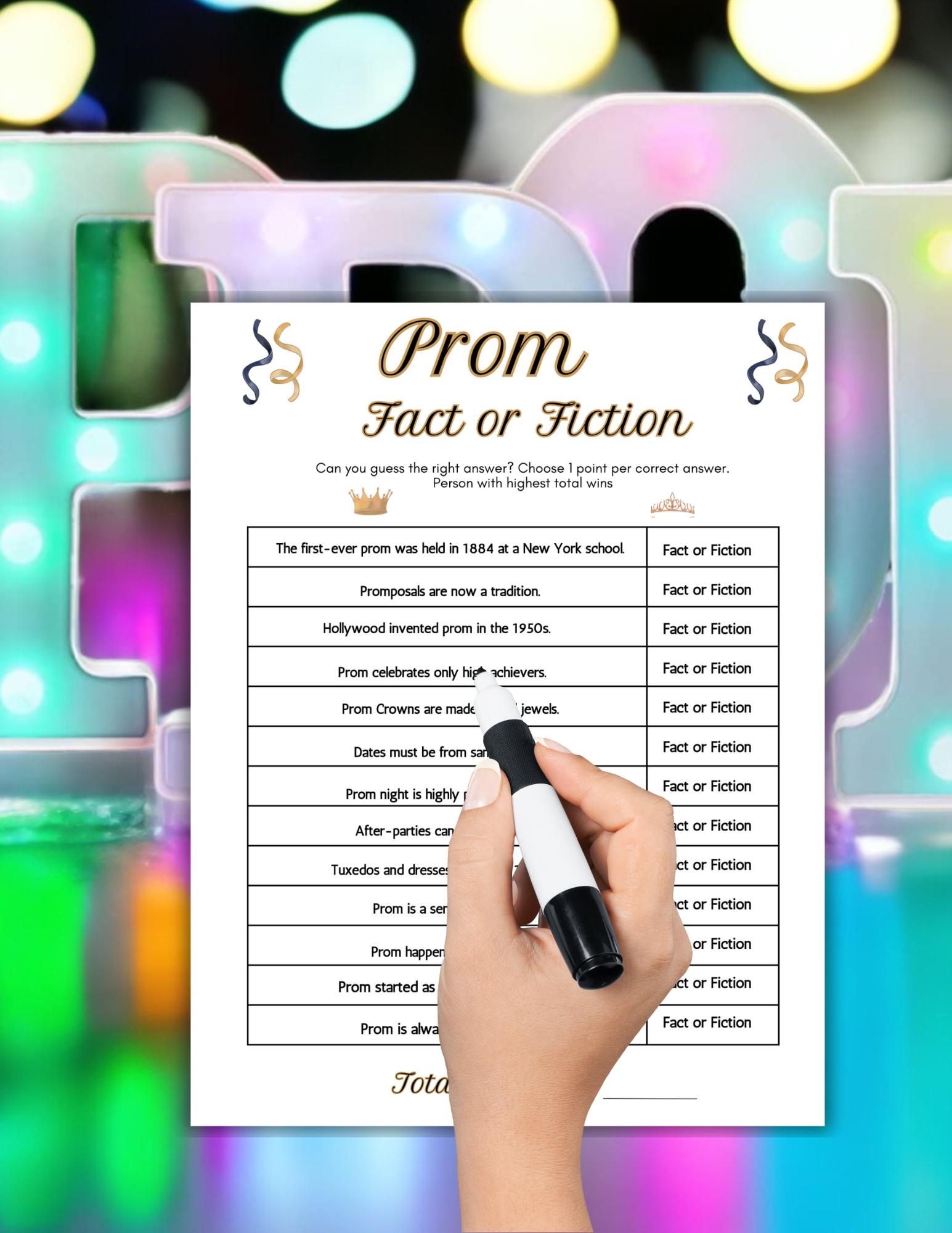 High School Prom Fact or Fiction, Prom Night Games, Printable Games for ...