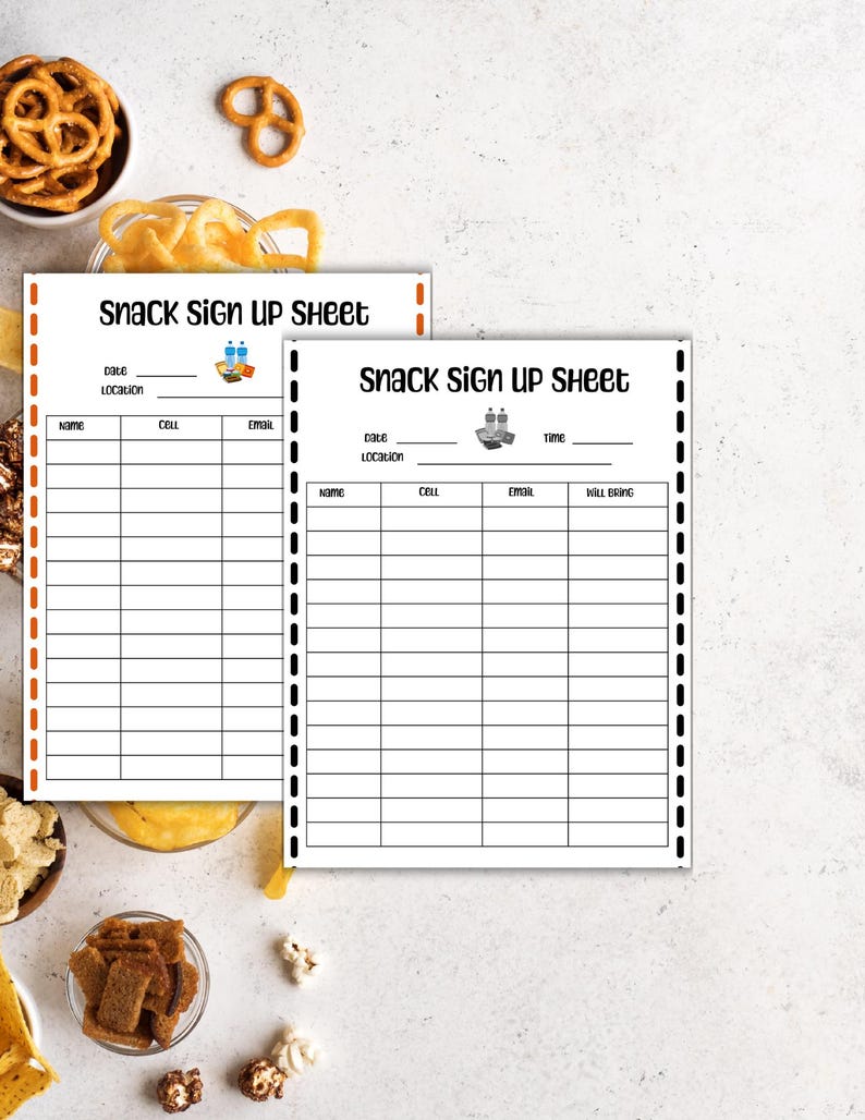 Printable Team Snack Sign-up Sheet,sports Food Schedule,printable ...