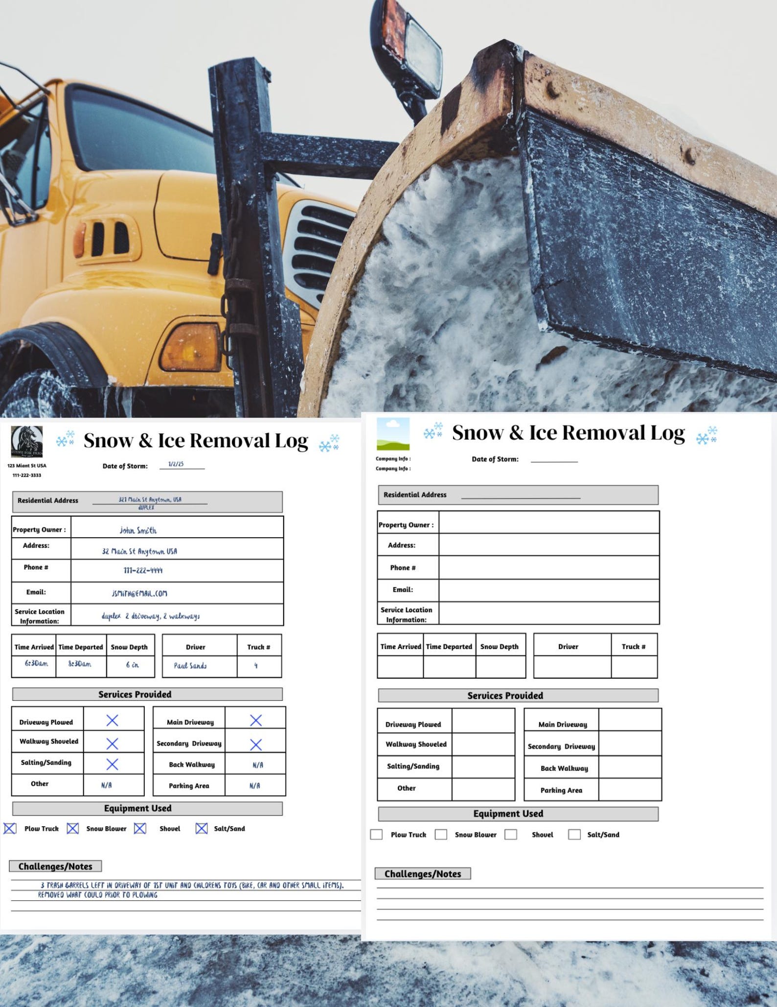 Printable Snow Removal Log,residential Ice Removal Tracker, Winter ...
