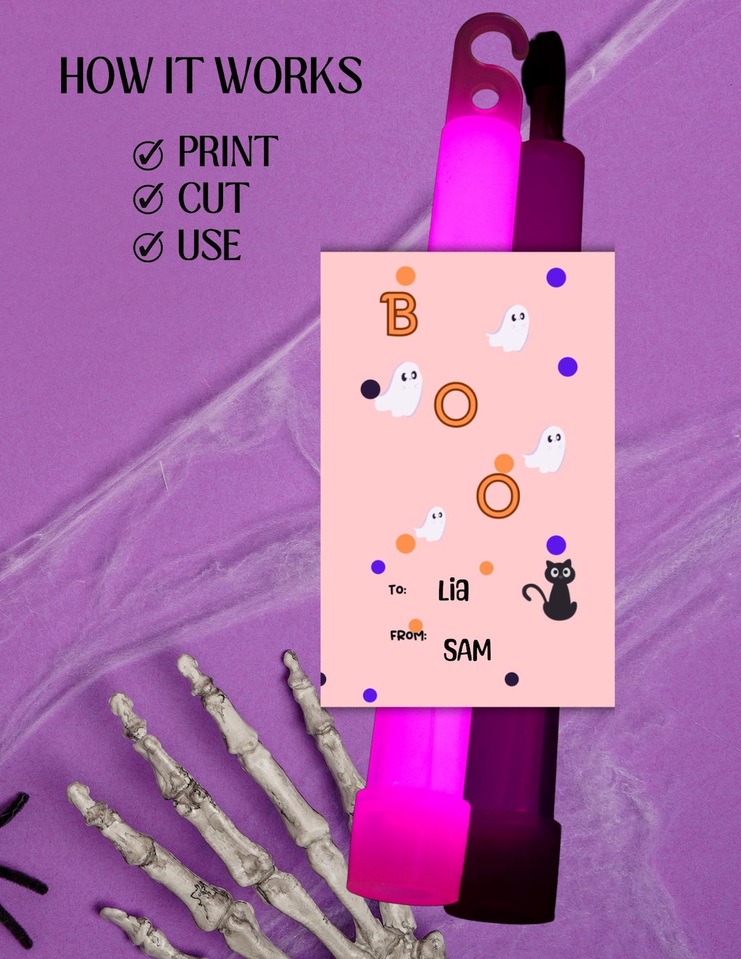 Printable Glow Stick Tag, Pinkoween Glow Stick Card, Pinkoween ...