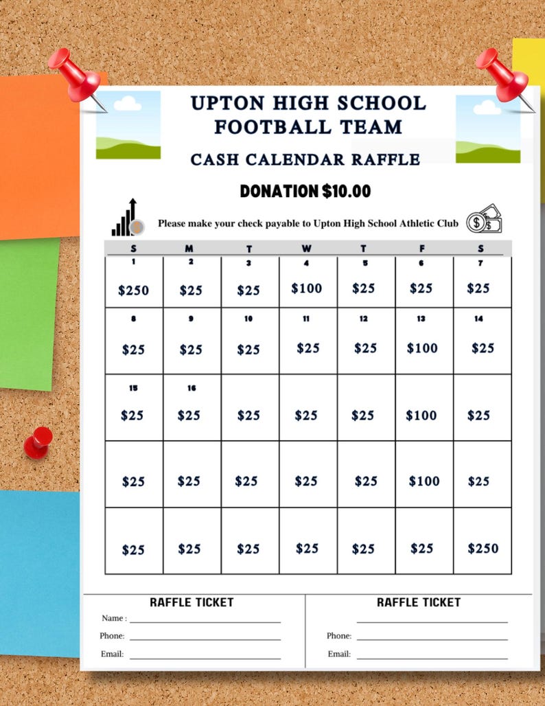 Printable Cash Calendar Raffle & Tickets,canva Template (PDF ...