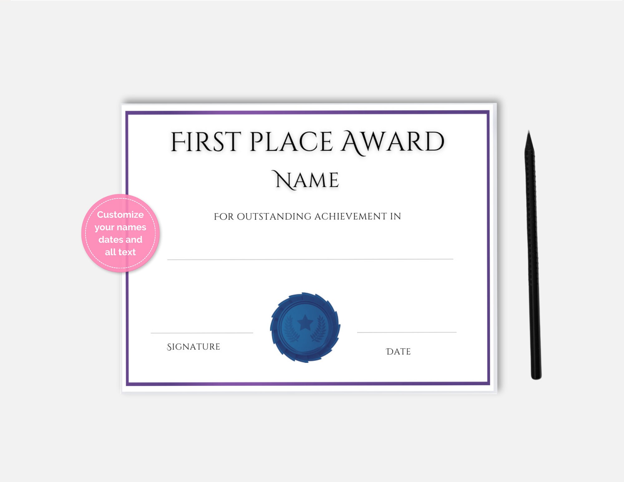 First Place Award Certificate - Etsy