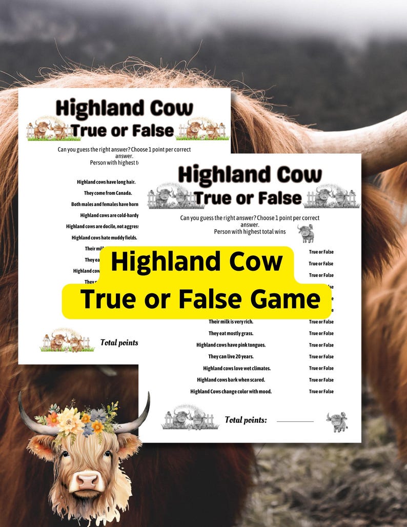 Highland Cow Trivia Game, Highland Cow Trivia, Highland Cow Printable ...