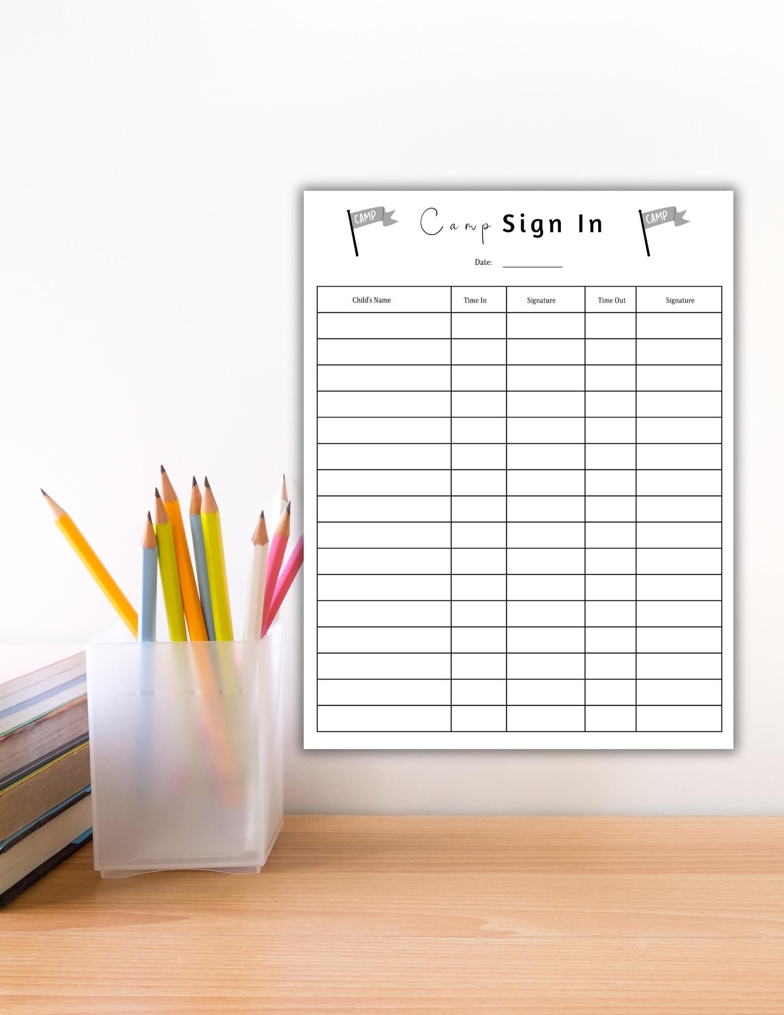 Printable Camp Sign in /sign Out Sheet, Camp Attendance Log, Attendance ...