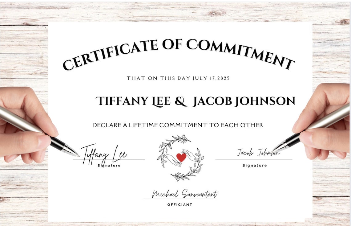 Wedding/commitment Ceremony Certificate - Etsy