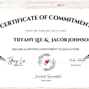Wedding/commitment Ceremony Certificate - Etsy