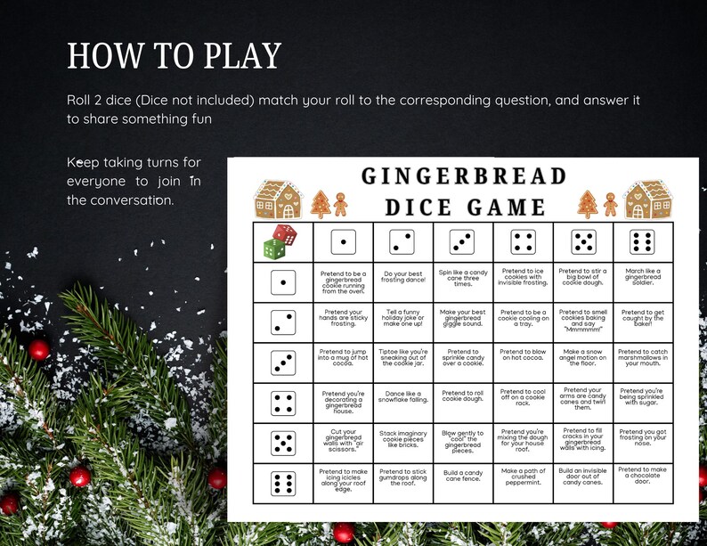 Gingerbread Dice Game: Roll & Tell Icebreaker,holiday Themed Game ...