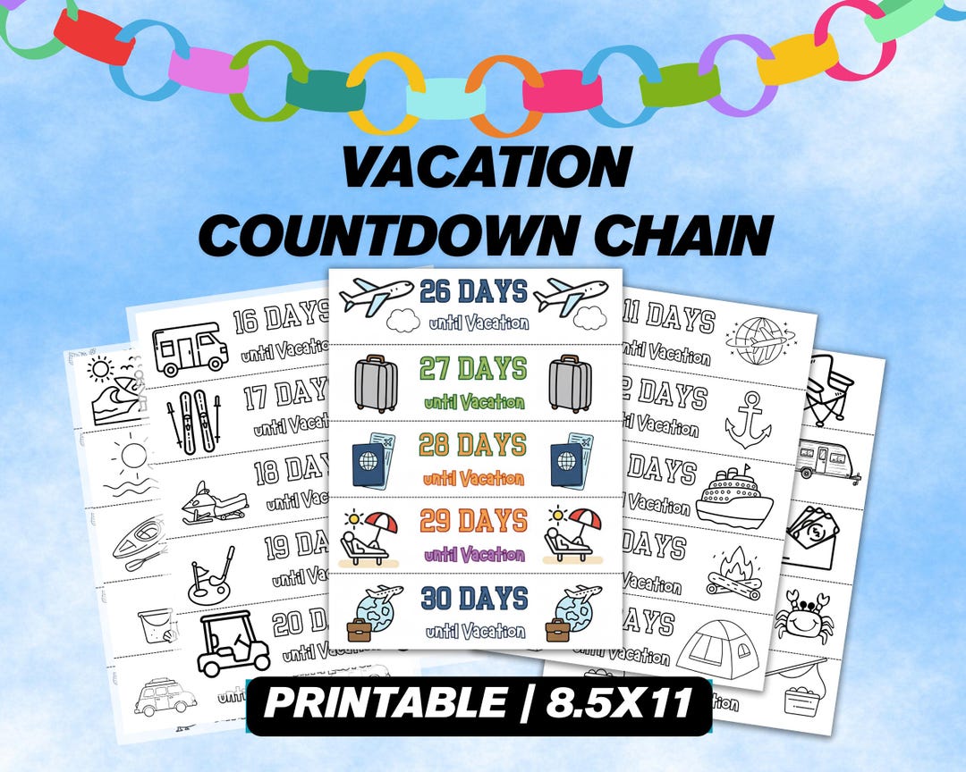 Vacation Coloring Countdown Chain, Vacation Activity for Kids & Family ...