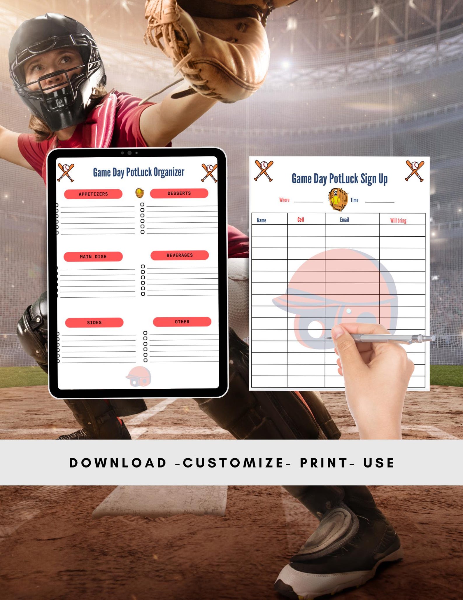 Softball/baseball Potluck Sign up Sheet,game Day Potluck Sign up Sheet ...