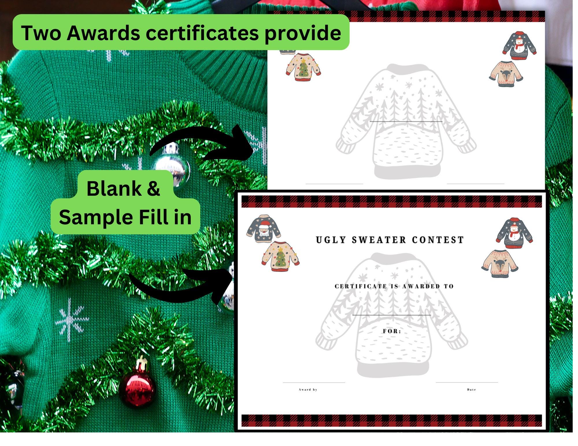 Editable Ugly Sweater Contest Certificate,ugly Christmas Sweater Award ...