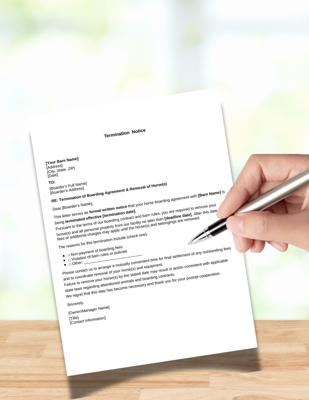 Horse Boarding, Barn Boarder Eviction Notice Template,horse Boarding ...