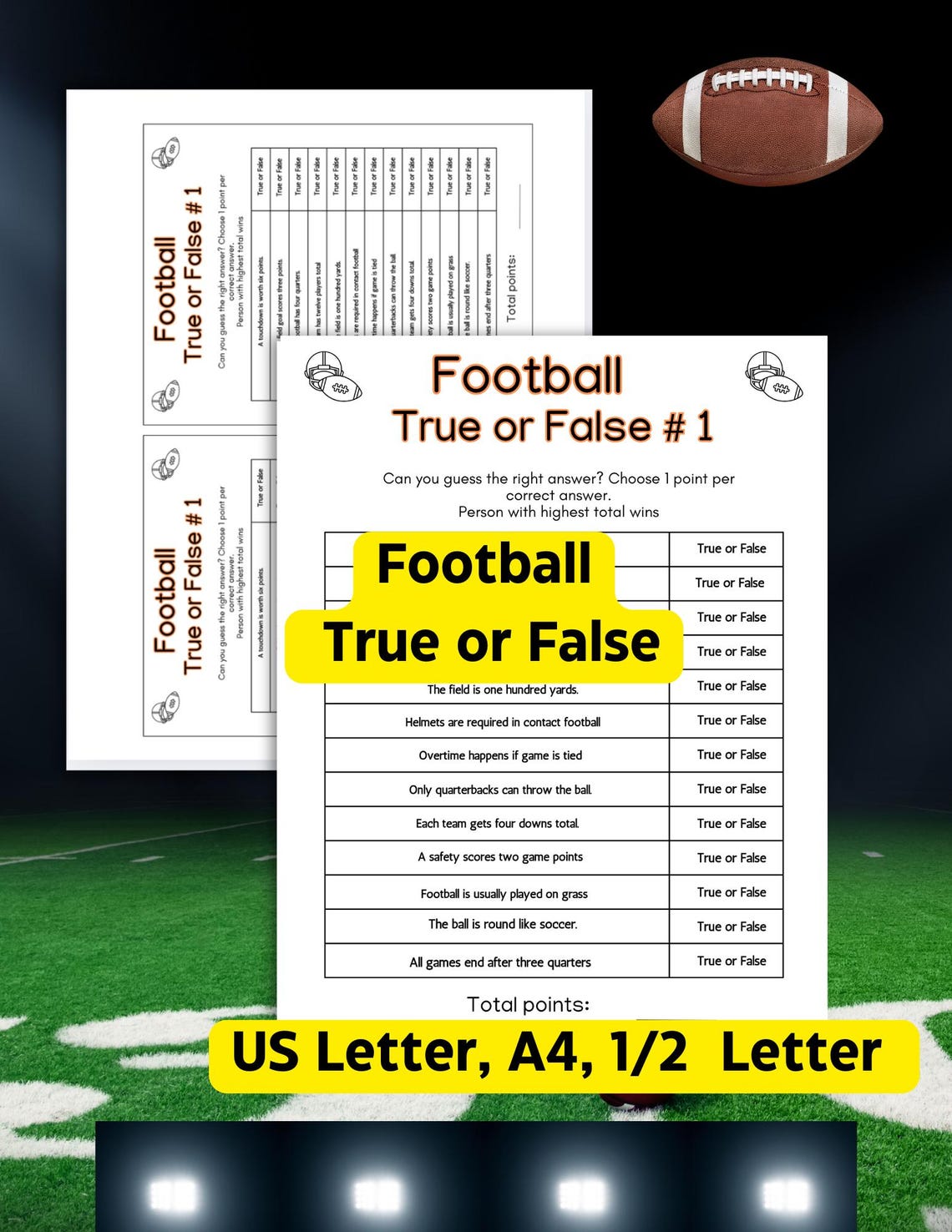 Football True or False Trivia Game,family Game Night,football Quiz ...