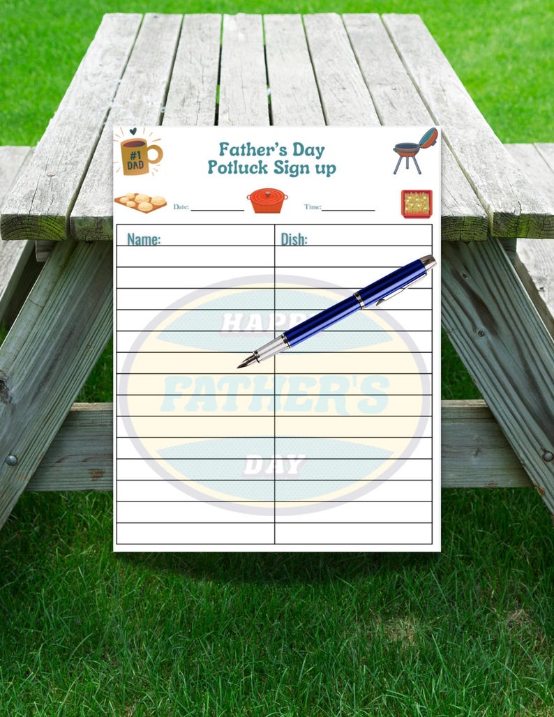 Father’s Day Potluck Sign up Sheet, Food List and Menu Organizer, Food ...