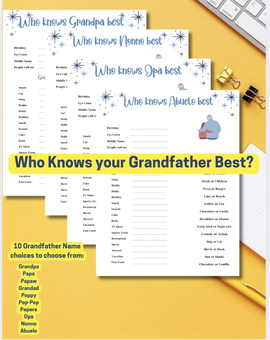 Who Knows Grandpa/papa/opa Best,grandpa's Favorite Things Survey ...