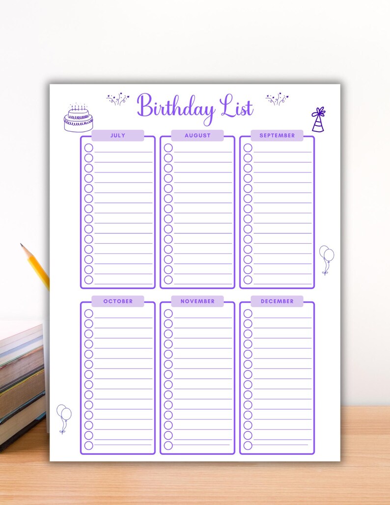 Printable Birthday Tracker: Undated Monthly Planner, Birthday Organizer ...
