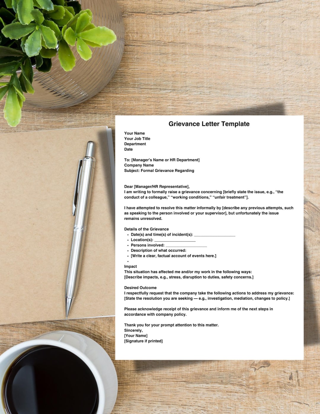 Printable Grievance Letter Template, Workplace Complaint & Concern Form ...