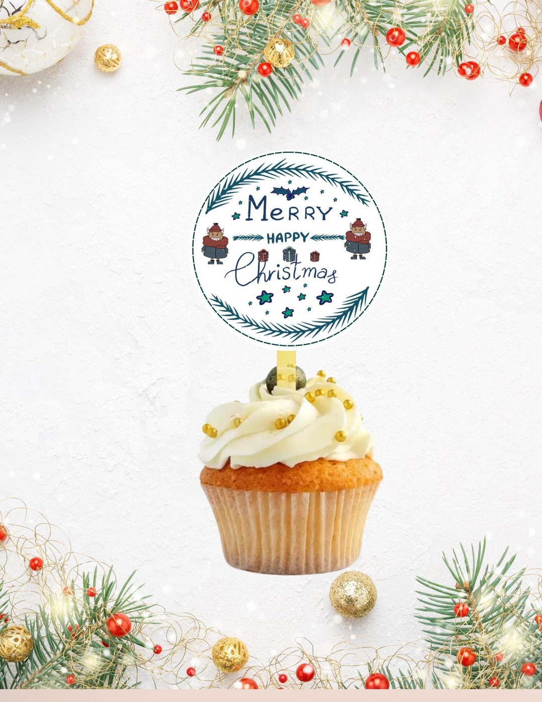 Christmas Bull Cupcake Toppers: Printable Holiday Party Decor (PDF ...