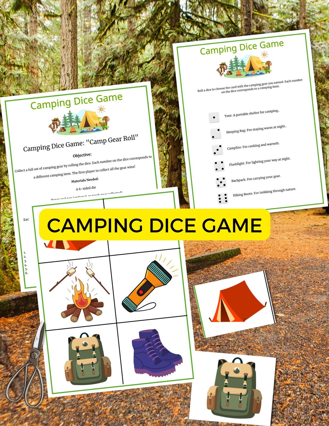 Camping Dice Game, Camping Gear Dice Game, Camping Themed Game ...