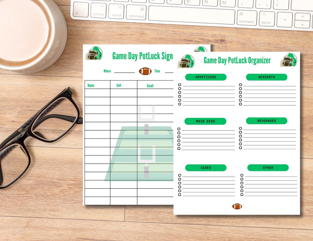Football Potluck Sign Up: Game Day, Football Game Potluck Sign up Sheet ...