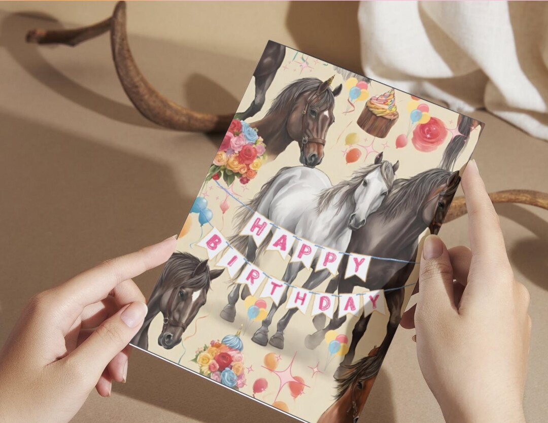 Horse Themed Happy Birthday Card, Horse Lovers Birthday Card ...