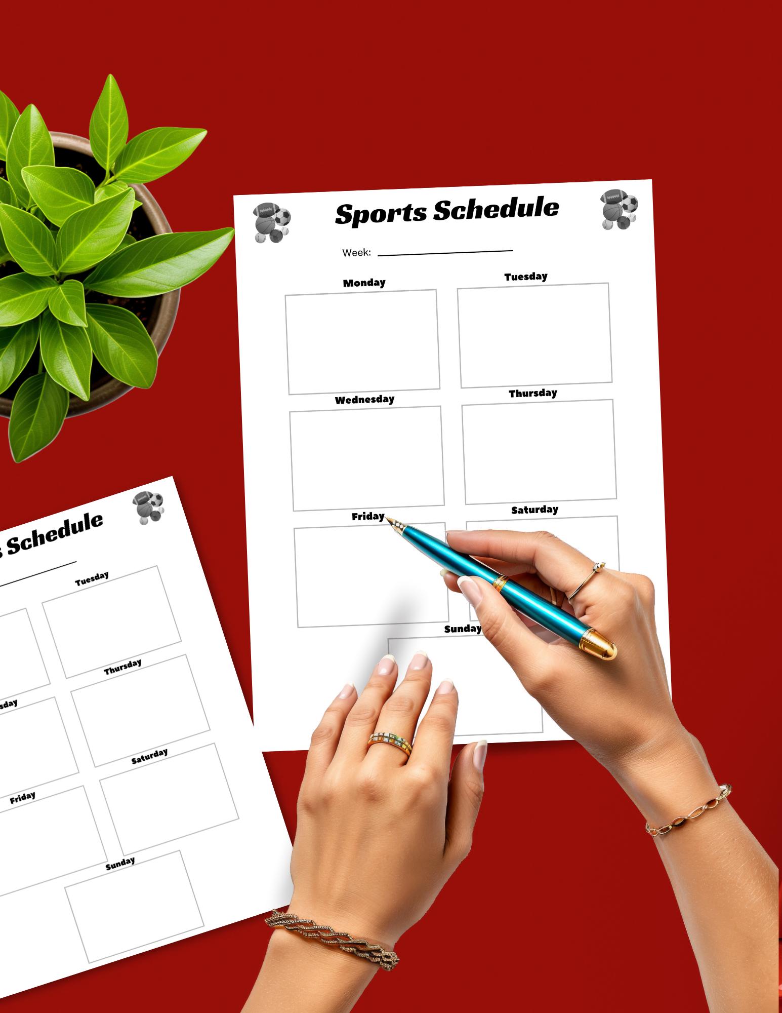 Printable Family Sports Schedule Template: Weekly Planner (PDF Download ...