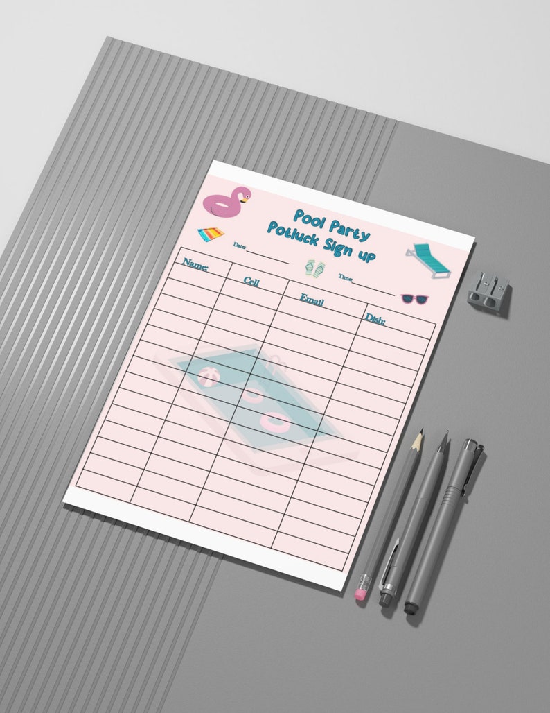 Pool Party Potluck Sign-up Sheet: Printable BBQ Cookout List,printable ...