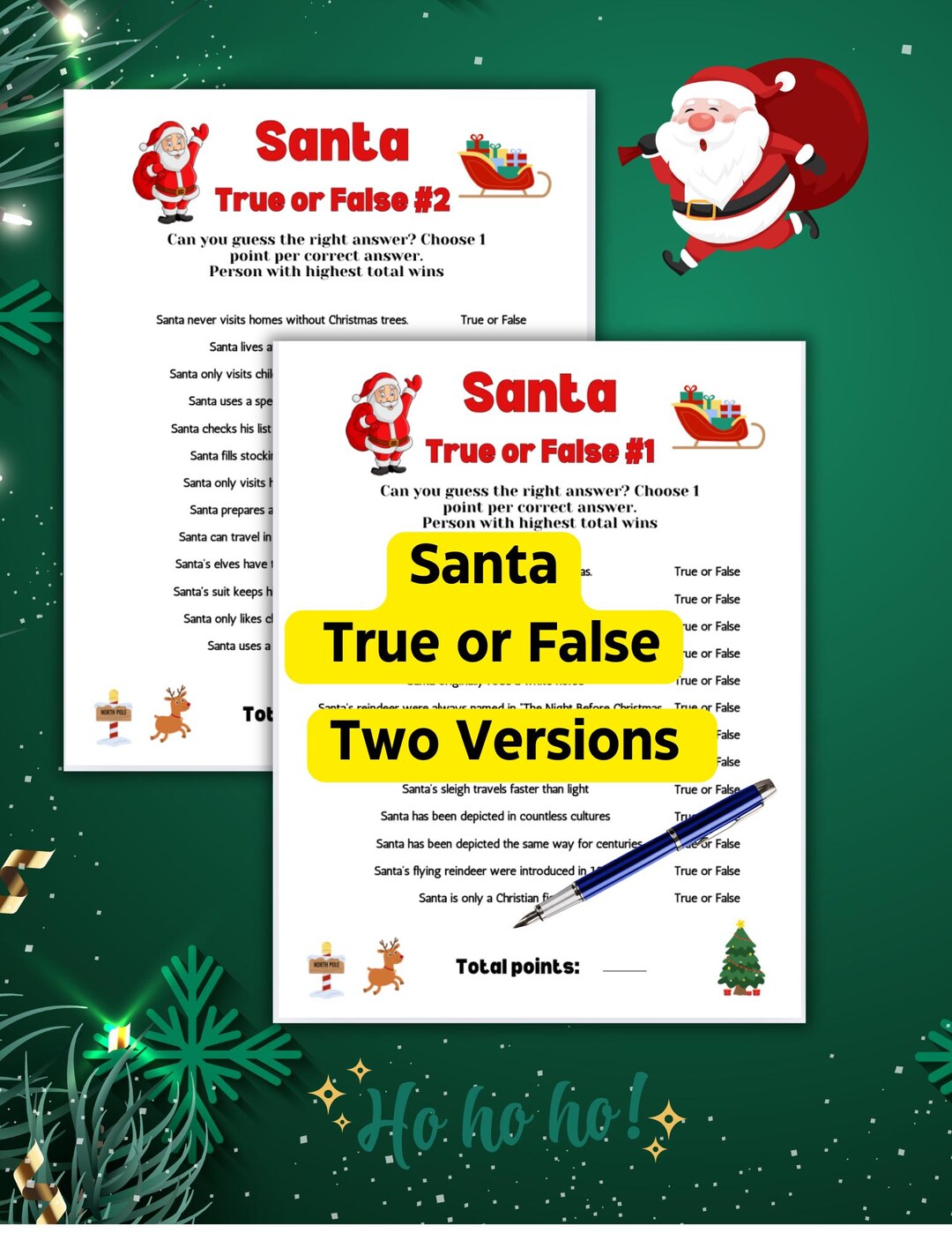 Santa Trivia,santa Facts and Falsehoods, Kids and Adult Version,party ...