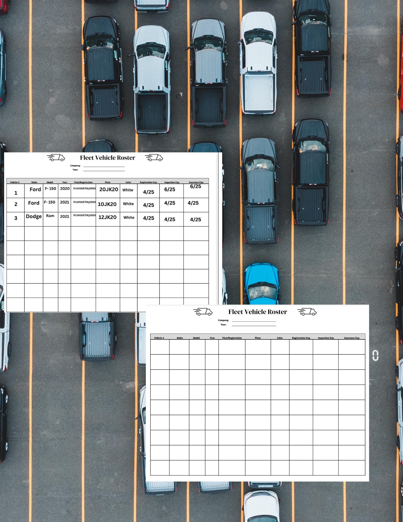 Printable Fleet Vehicle Roster, Company Truck Tracker, Fleet Management ...