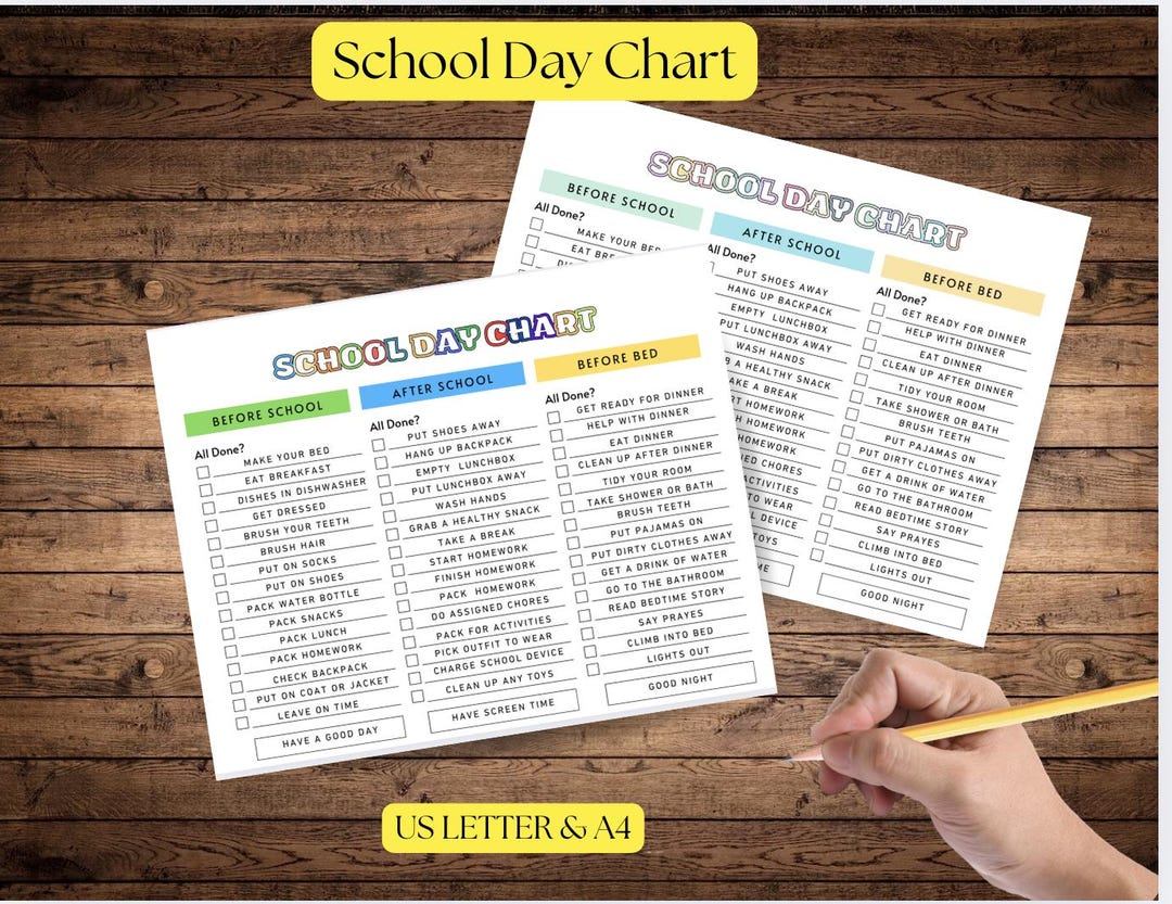 Editable School Day Checklist for Kids,printable Kids Chore Chart,kids ...