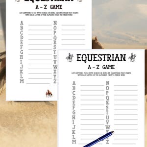 Equestrian A-Z Game,equestrian A-Z Party Game,equine Themed Fun ...