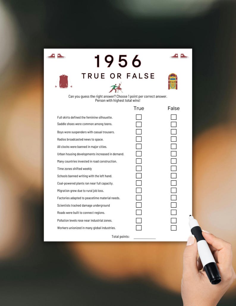 1956 Trivia Game, 70th Birthday Party Activities, Printable Fun Facts ...