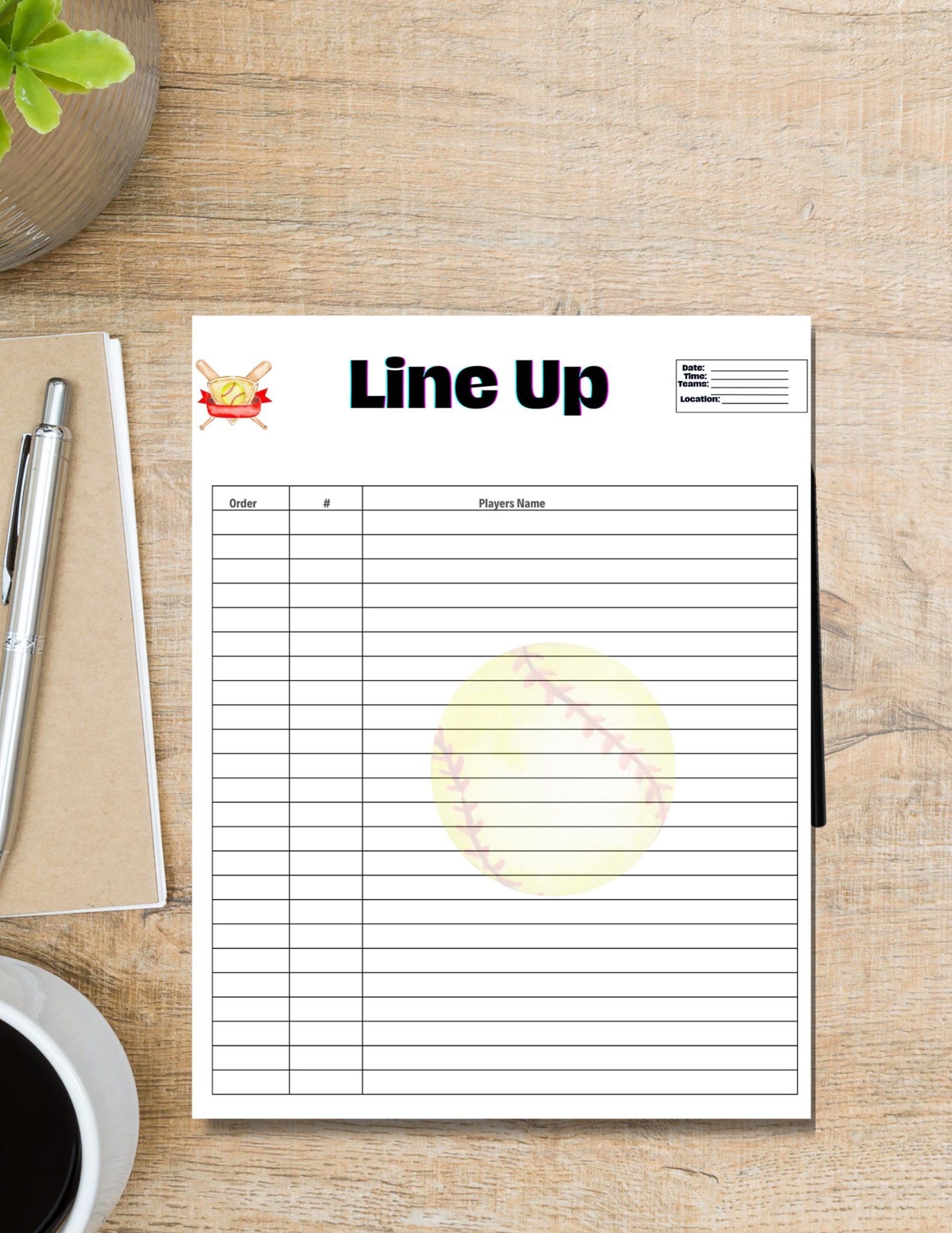Softball Lineup Card Template,softball Player Roster,team Roster for ...