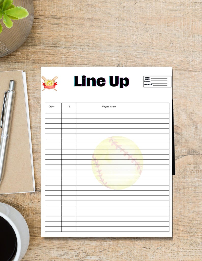 Softball Lineup Card Template,softball Player Roster,team Roster for ...