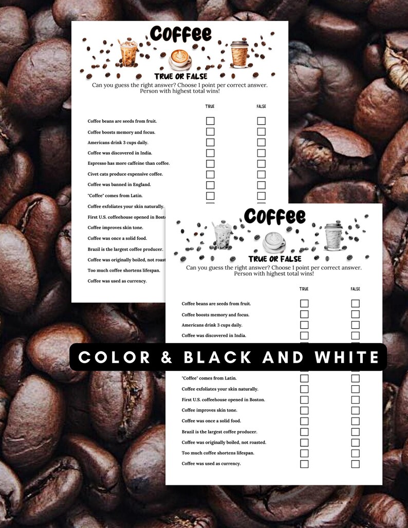 Coffee Trivia Game,true or False Party Game, Coffee Themed Game, Coffee ...