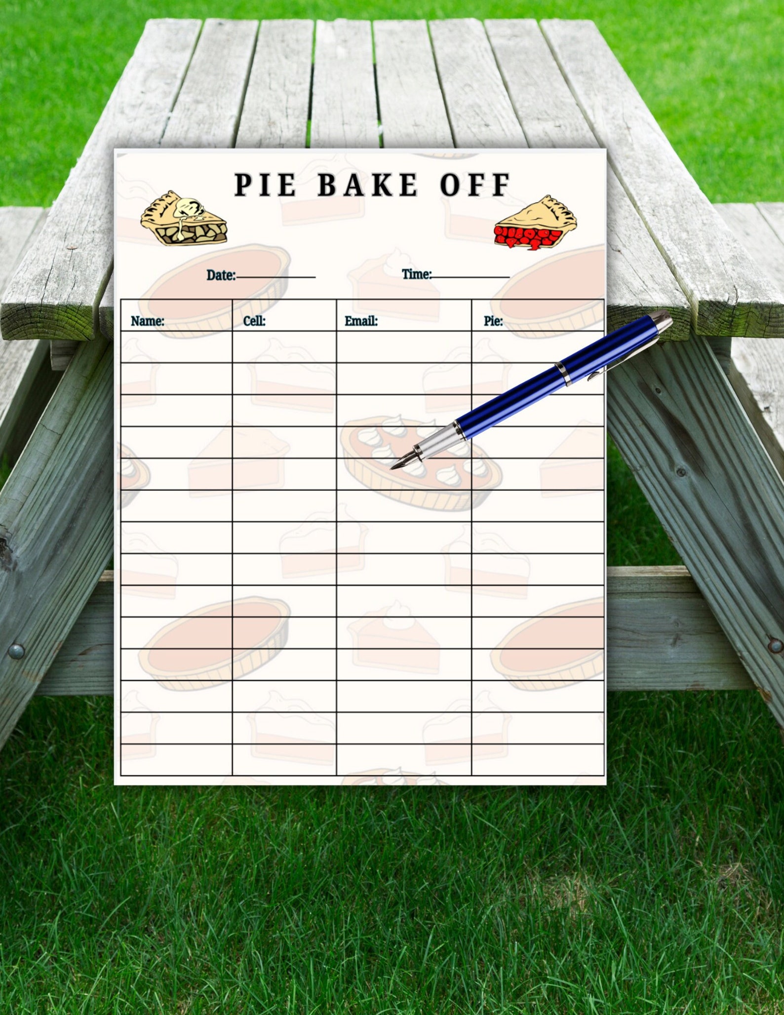Pie Contest Sign-up Sheet: Printable Baking Competition Form (digital ...