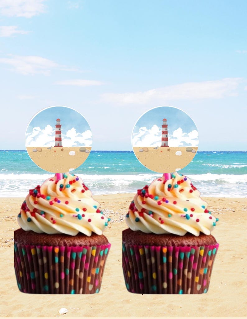 Seascapes Cupcake Toppers and Decor, Coastal Lighthouse Beach Theme ...